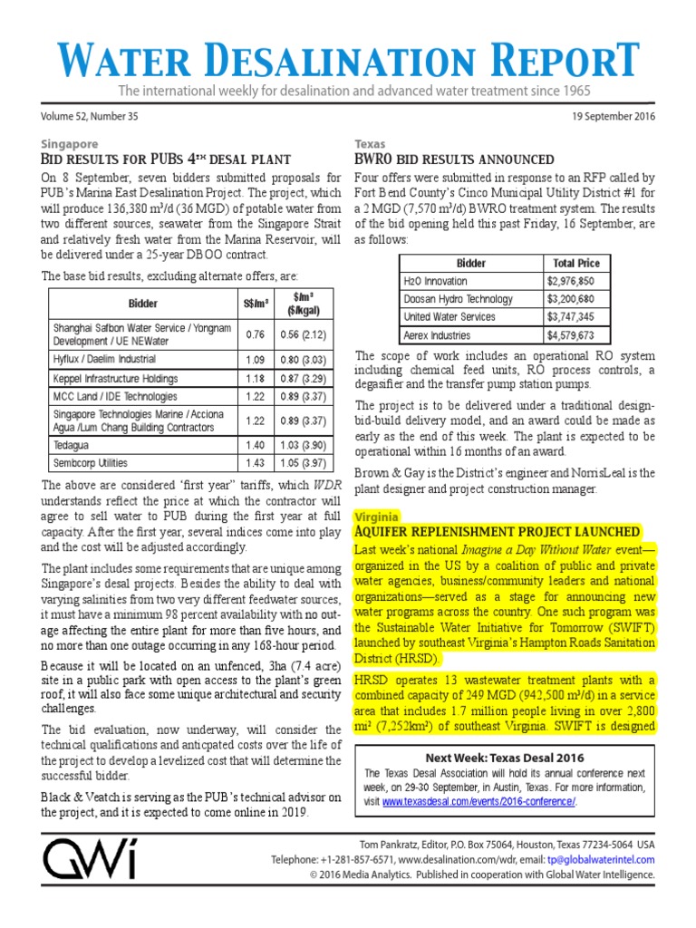 WDR 20160919 Water Desalination ReporT | PDF | Desalination | Membrane