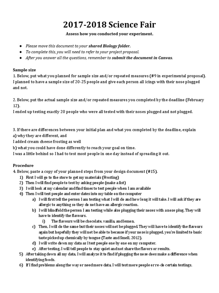 Ella Katz - Science Fair Project Experiment Self-Assessment | PDF ...