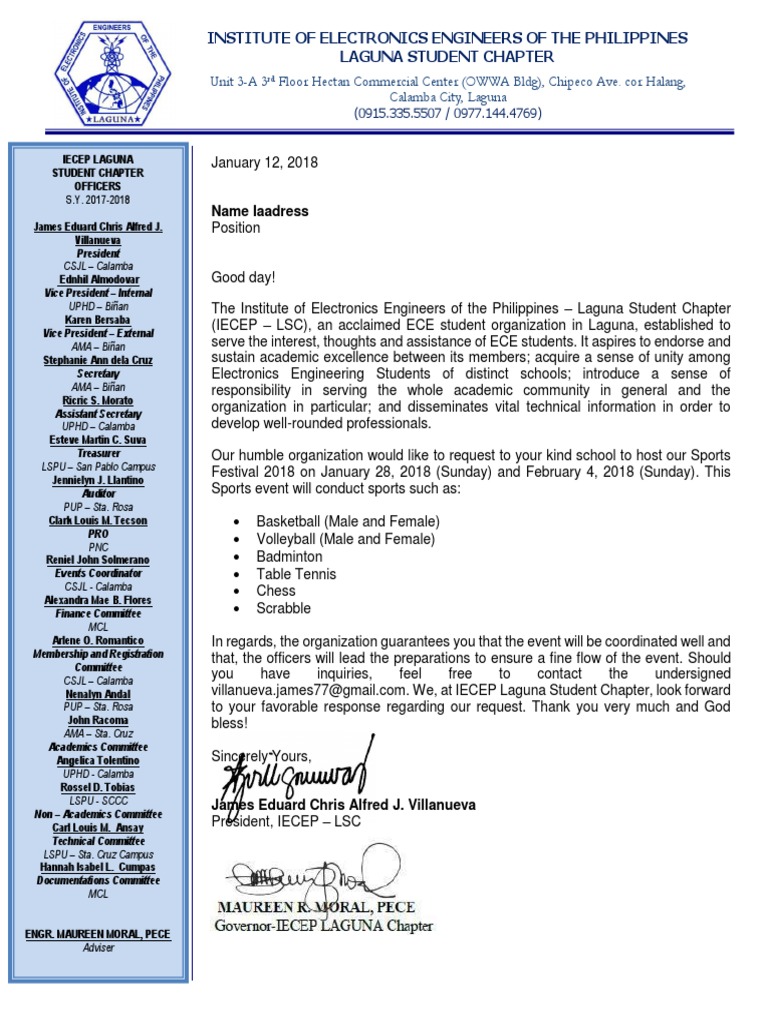 Letter of Request Sportsfest | PDF | Sports | Leisure