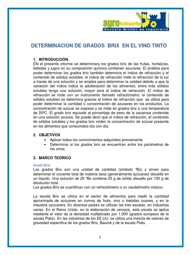 Determinacion de Grados Brix en El Vino Tinto | PDF | Densidad | Cantidad