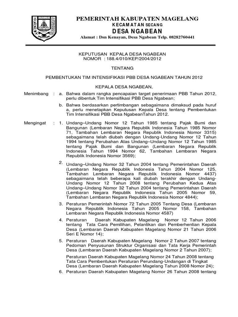 SK No 10 Tim Intensifikasi PBB | PDF