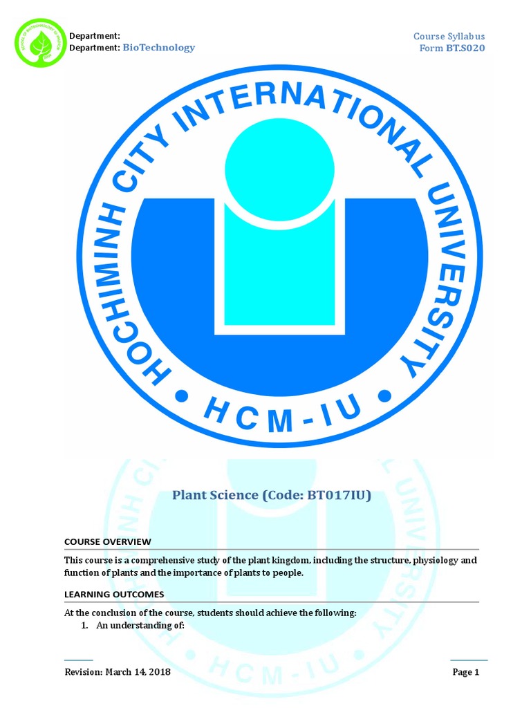 Plant Science Course Syllabus BT017IU | PDF | Plant Nutrition | Plants