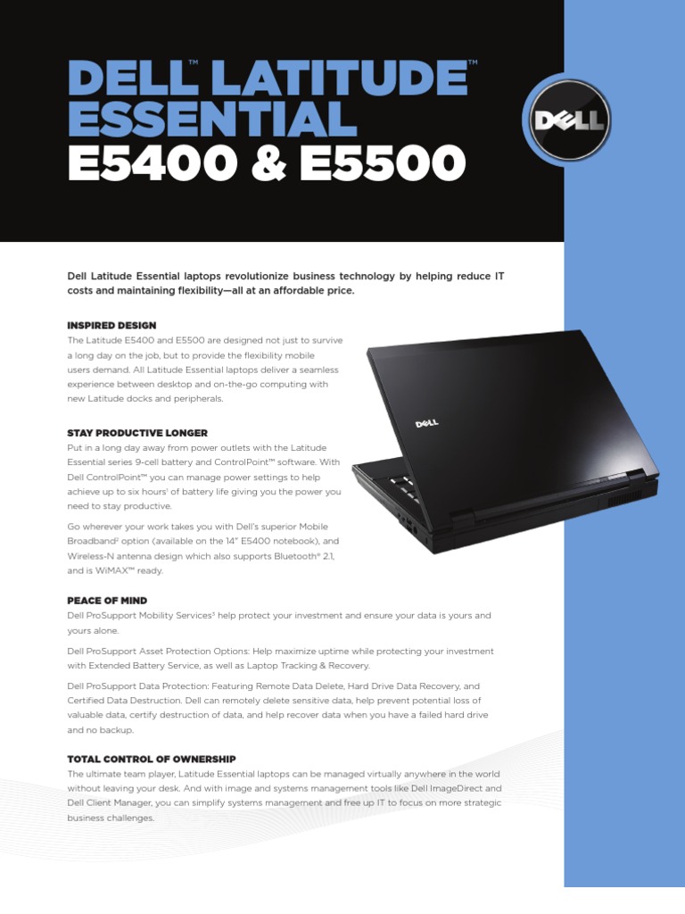Dell Latitude E5400 and E5500 Spec Sheet | PDF | Laptop | Modem