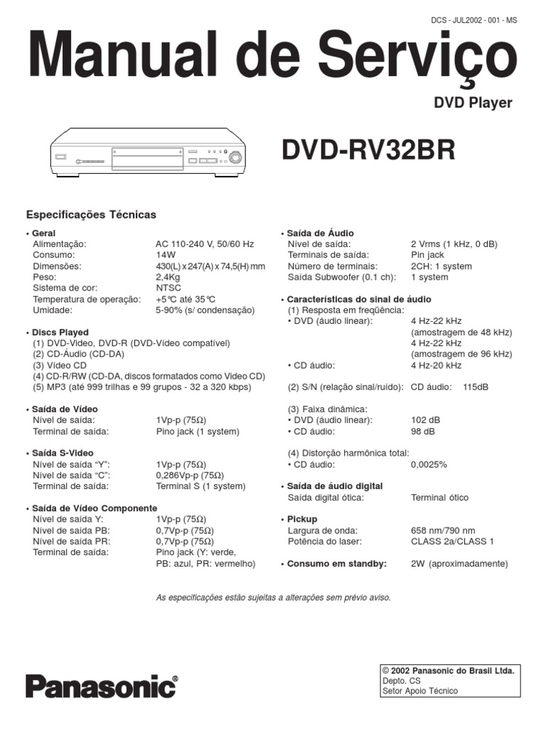 Panasonic DVD-RV32BR PDF | PDF | Processo (informática) | Eletricidade