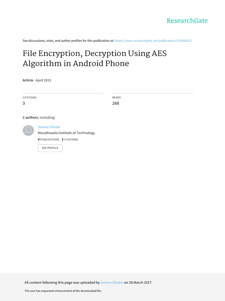 File Encryption, Decryption Using AES Algorithm in Android Phone | PDF | Cryptography | Key ...