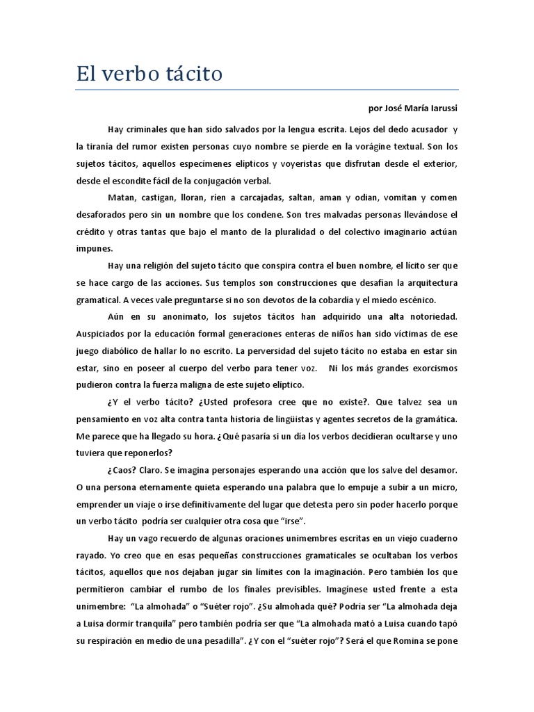 El Verbo Tácito | PDF | Verbo | Asunto (gramática)