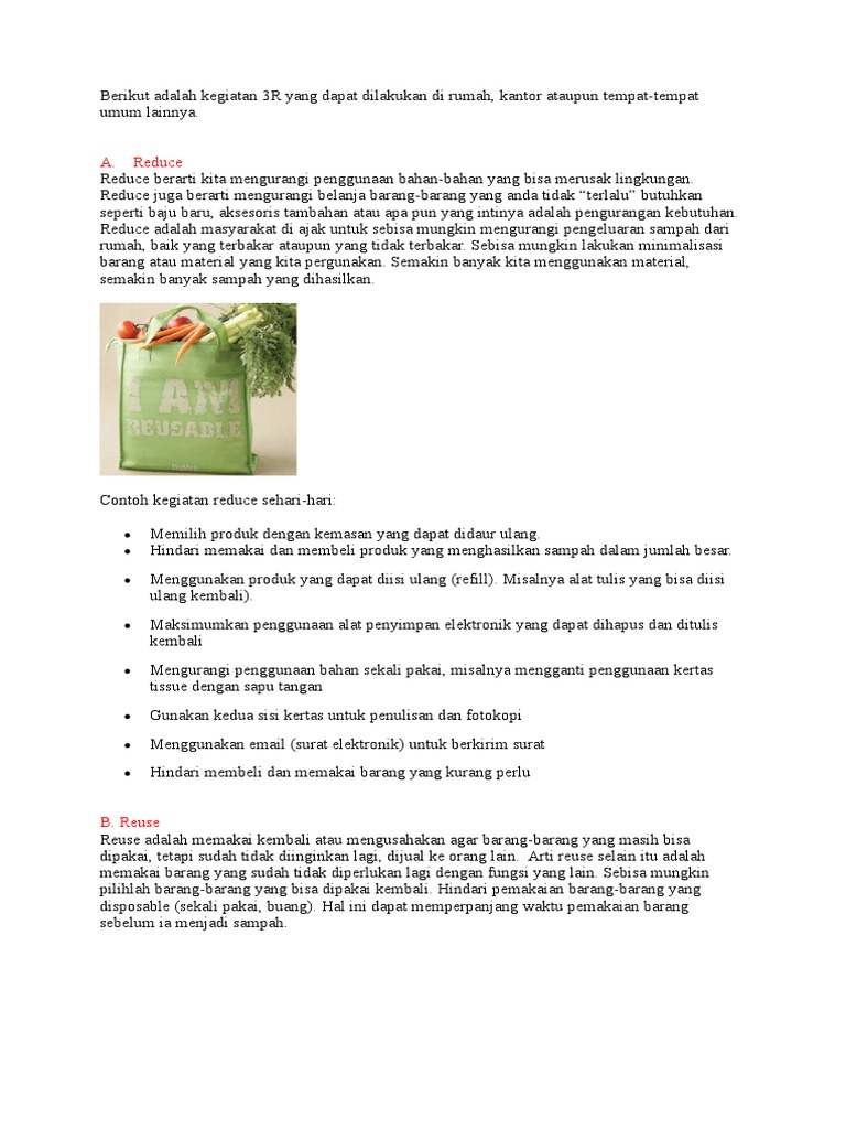 Berikut Adalah Kegiatan 3R Yang Dapat Dilakukan Di Rumah | PDF