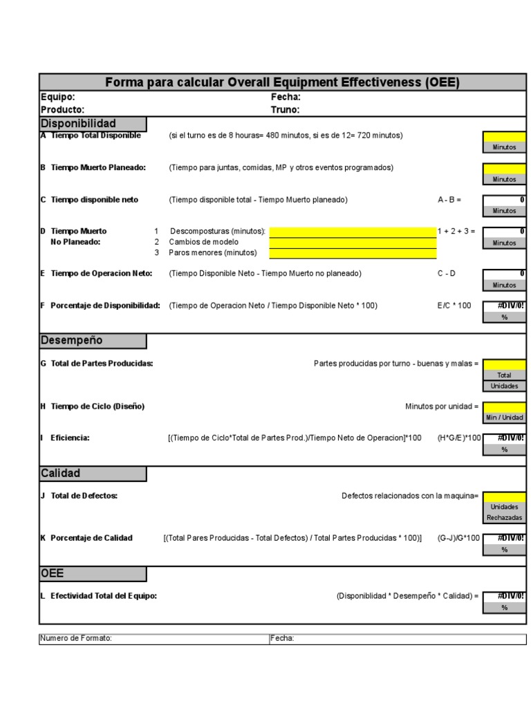 OEE Worksheet Spanish | PDF | Pensamiento sistémico | Sectores Economicos