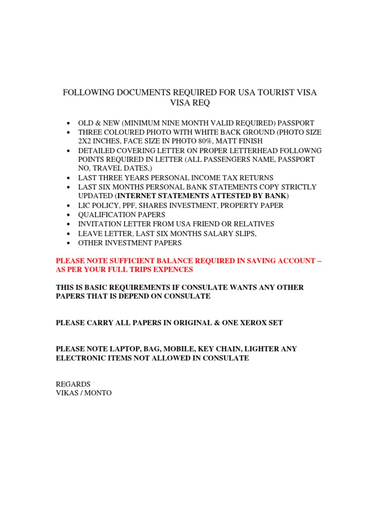 Usa Tourist Visa Documents | PDF | Travel Visa | Taxes