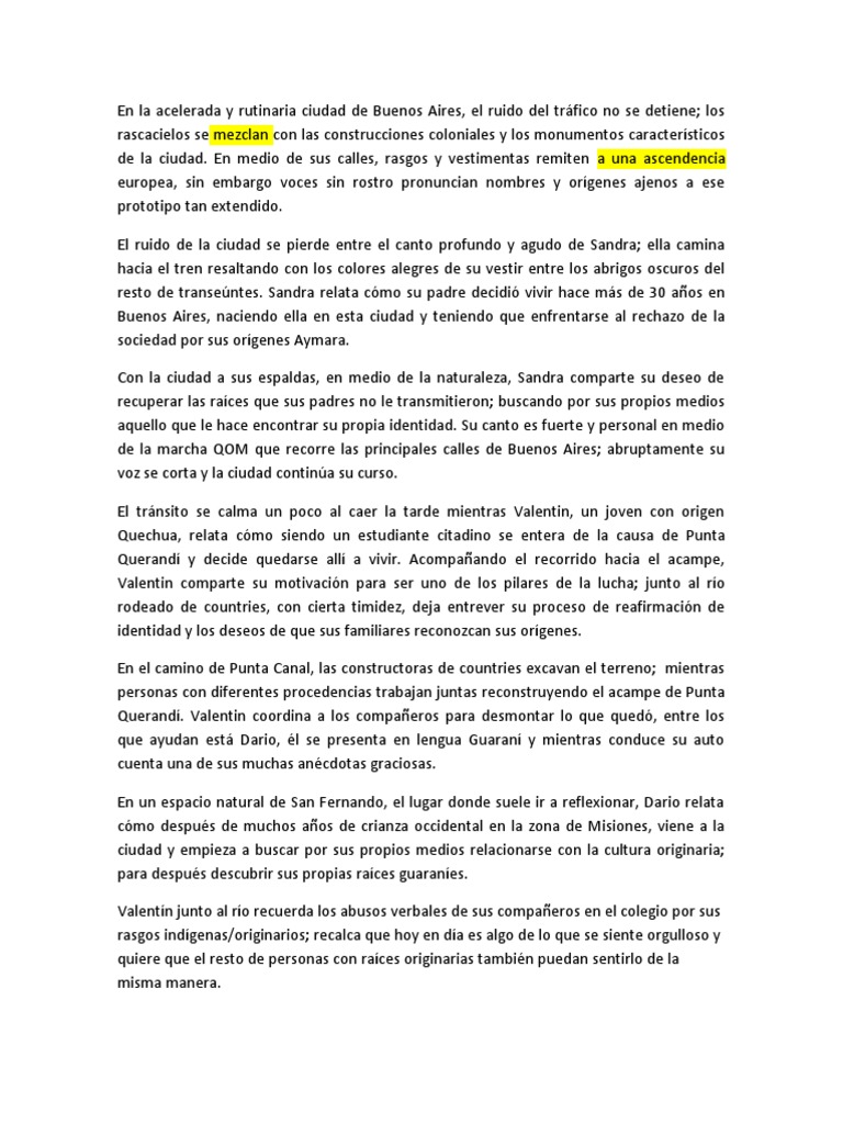 Ejemplo de Sinopsis Documental | Descargar gratis PDF | Buenos Aires | Personas