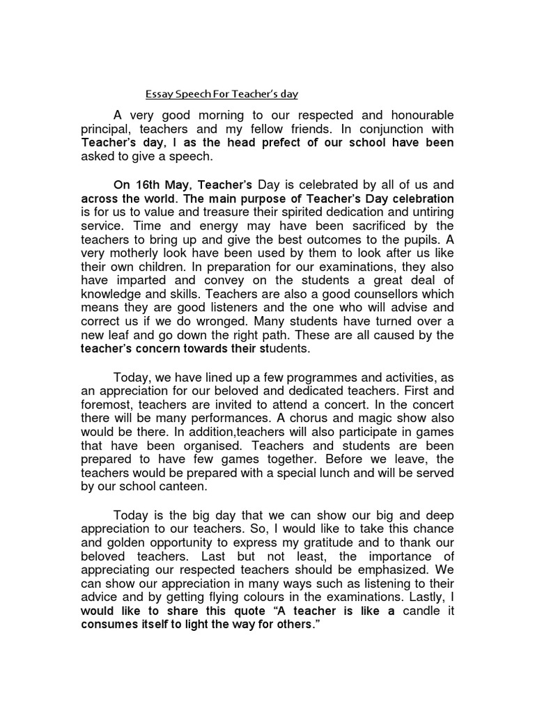 Teacher's Day Speech Appreciation | PDF | Behavior Modification | Learning