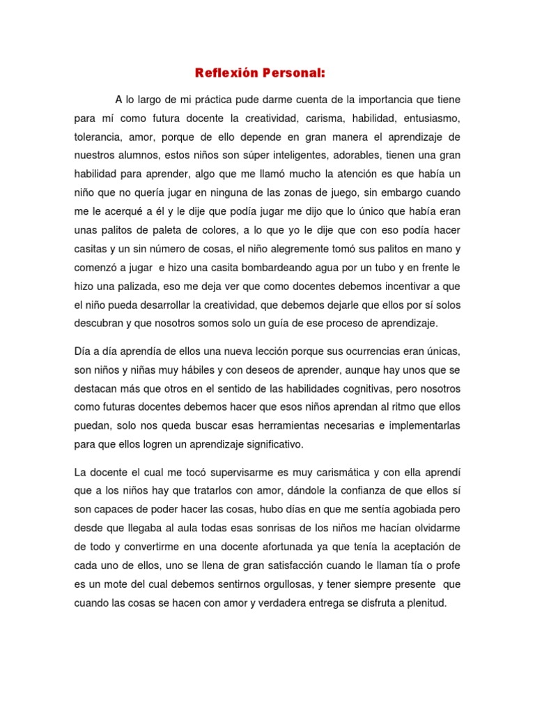 Reflexion Personal | PDF | Aprendizaje | Maestros