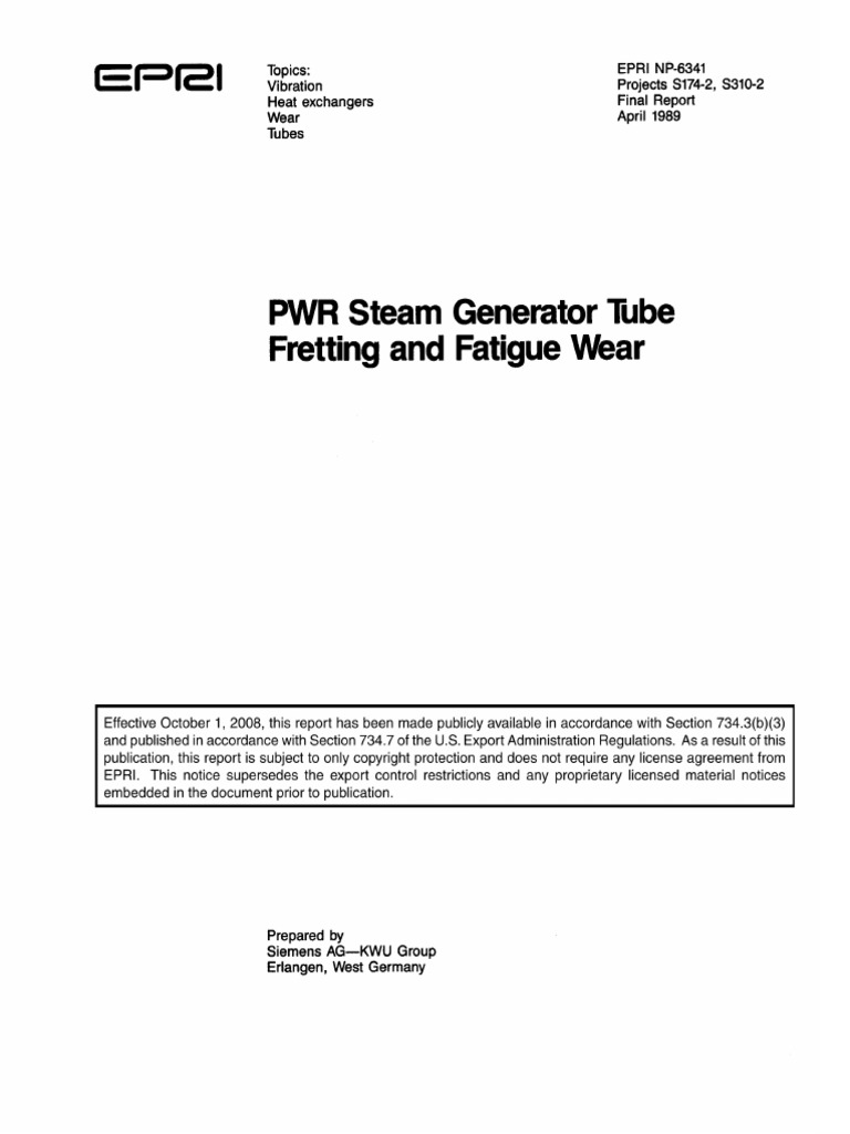 PWR Steam Generator Tube Fretting and Fatigue Wear | PDF