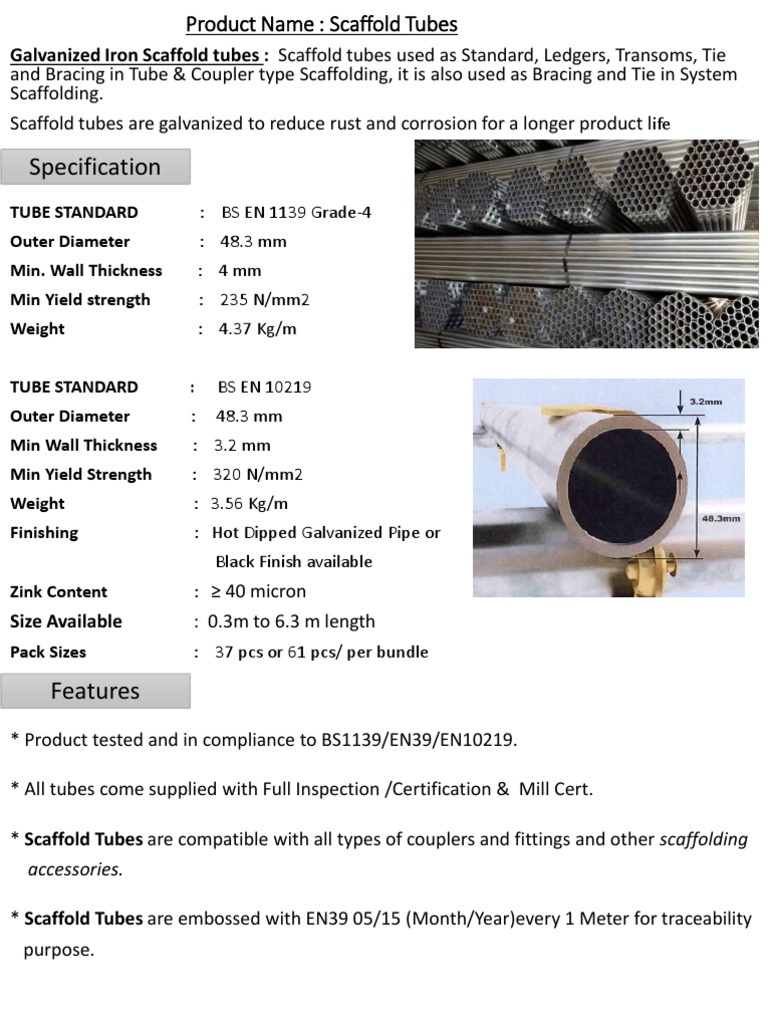 Specification: Galvanized Iron Scaffold Tubes: Scaffold Tubes Used As ...