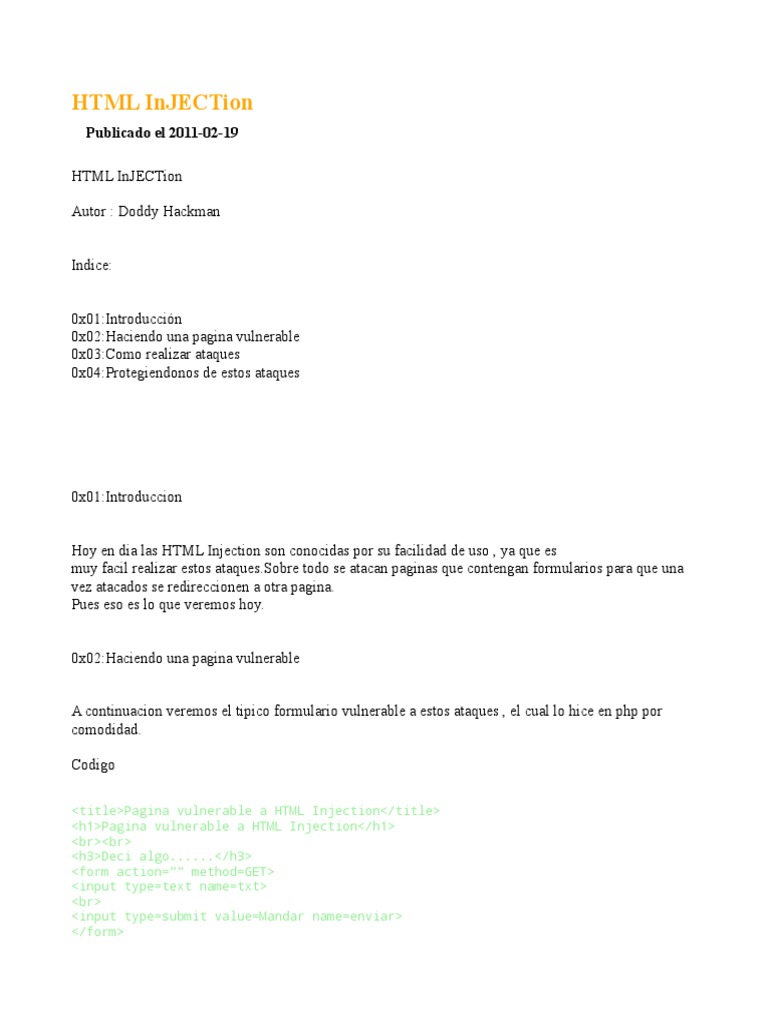 HTML Injection | PDF | HTML | ciberespacio