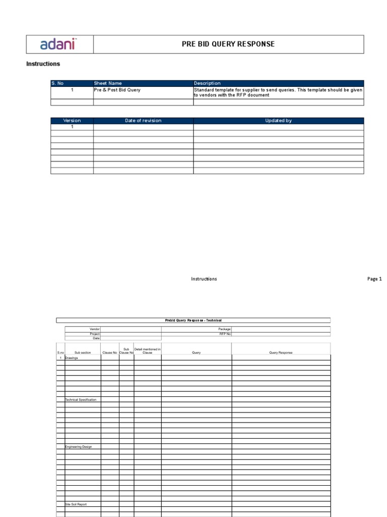 Pre Bid Query Response: Instructions | PDF | Request For Proposal ...