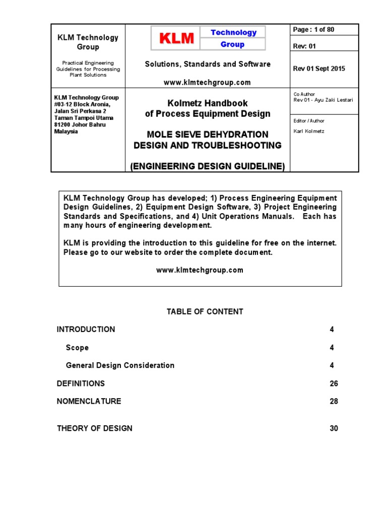 Engineering Design Guidelines Mole Sieve Dehydration Rev Web | PDF ...