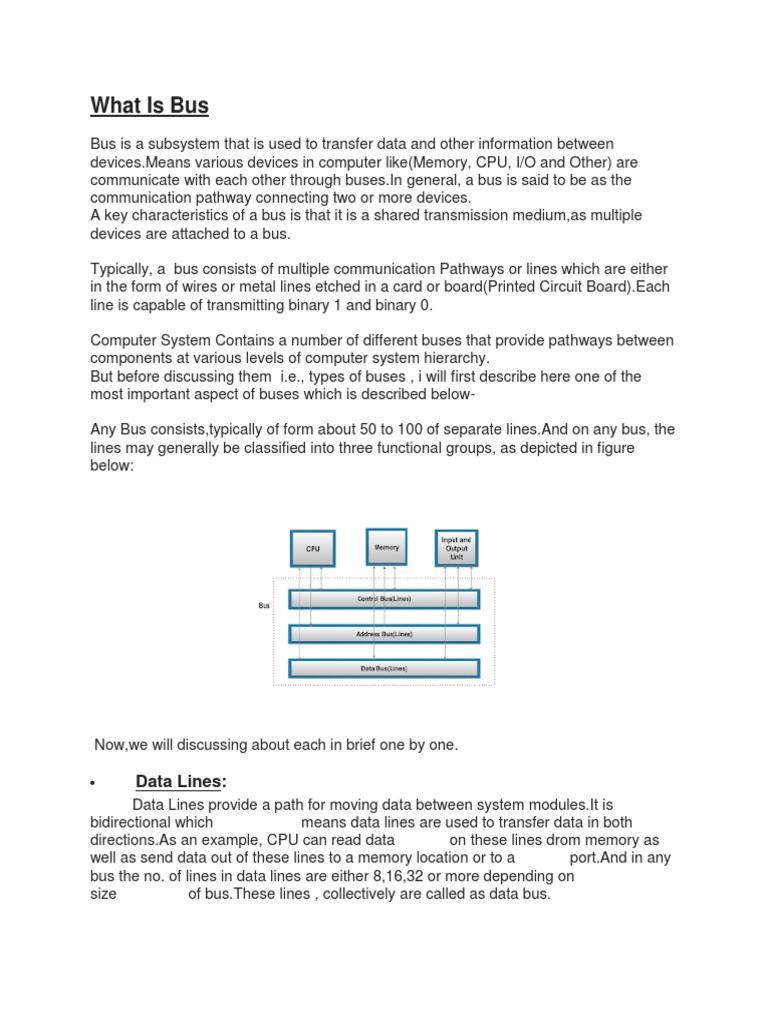What Is Bus: Data Lines | Download Free PDF | Input/Output | Central Processing Unit