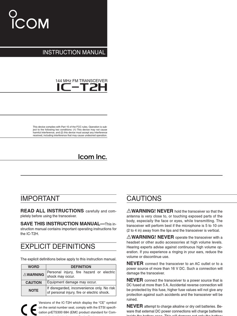 Icom IC-T2H Instruction Manual | PDF | Battery Charger | Rechargeable ...