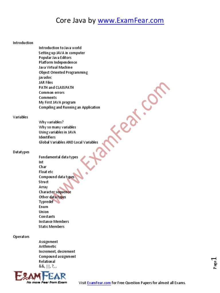 Java Exam Notes Pdf Pdf Java Programming Language Data Type