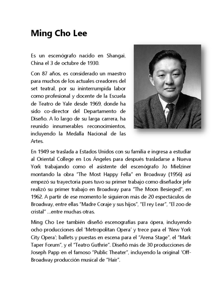 Ming Cho Lee: Maestro de Escenografía | PDF | Teatro Broadway | Teatro