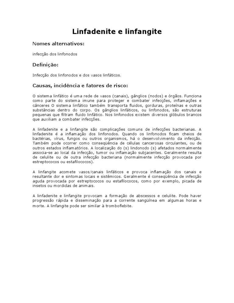 Linfadenite e Linfangite: Causas e Riscos | PDF | Autoajuda | Bem-estar