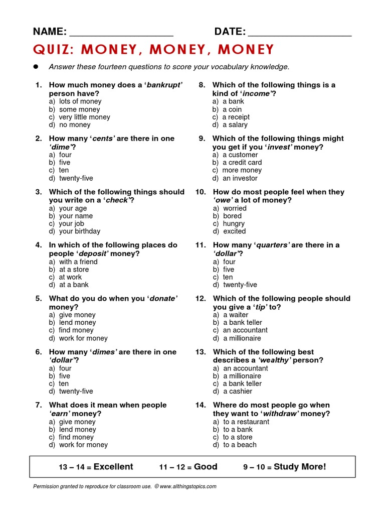 Quiz Money | PDF | Money | Banks