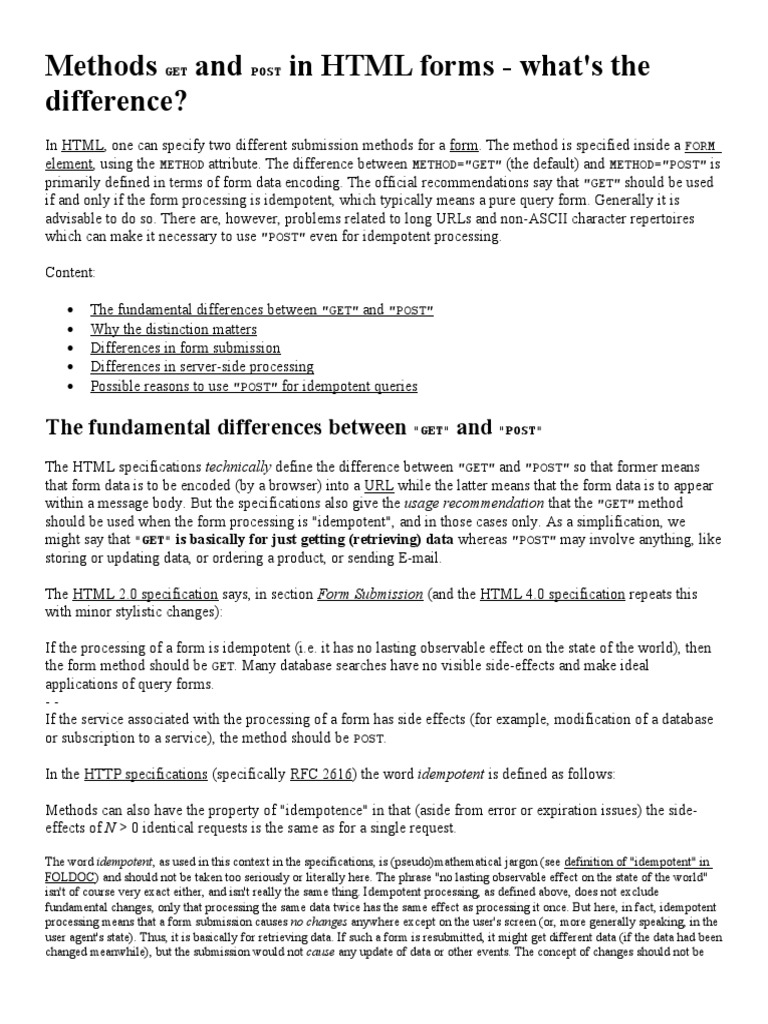 Methods GET and POST in HTML Forms | PDF | Hypertext Transfer Protocol ... Methods GET and POST in HTML Forms | PDF | Hypertext Transfer Protocol ...
