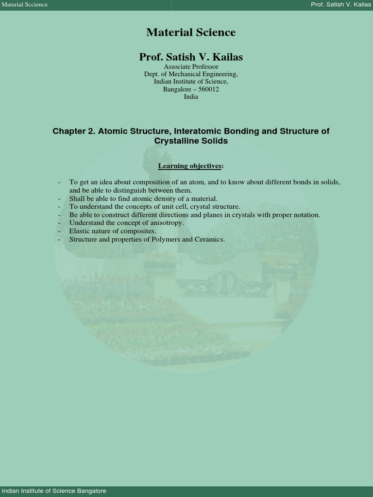 Chapter 2. Atomic Structure, Interatomic Bonding and Structure of PDF | PDF | Chemical Bond ...