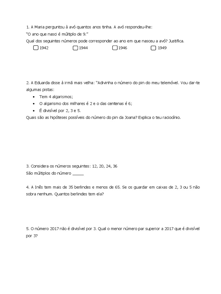 Teste de Matemática | PDF | Número primo | Aritmética