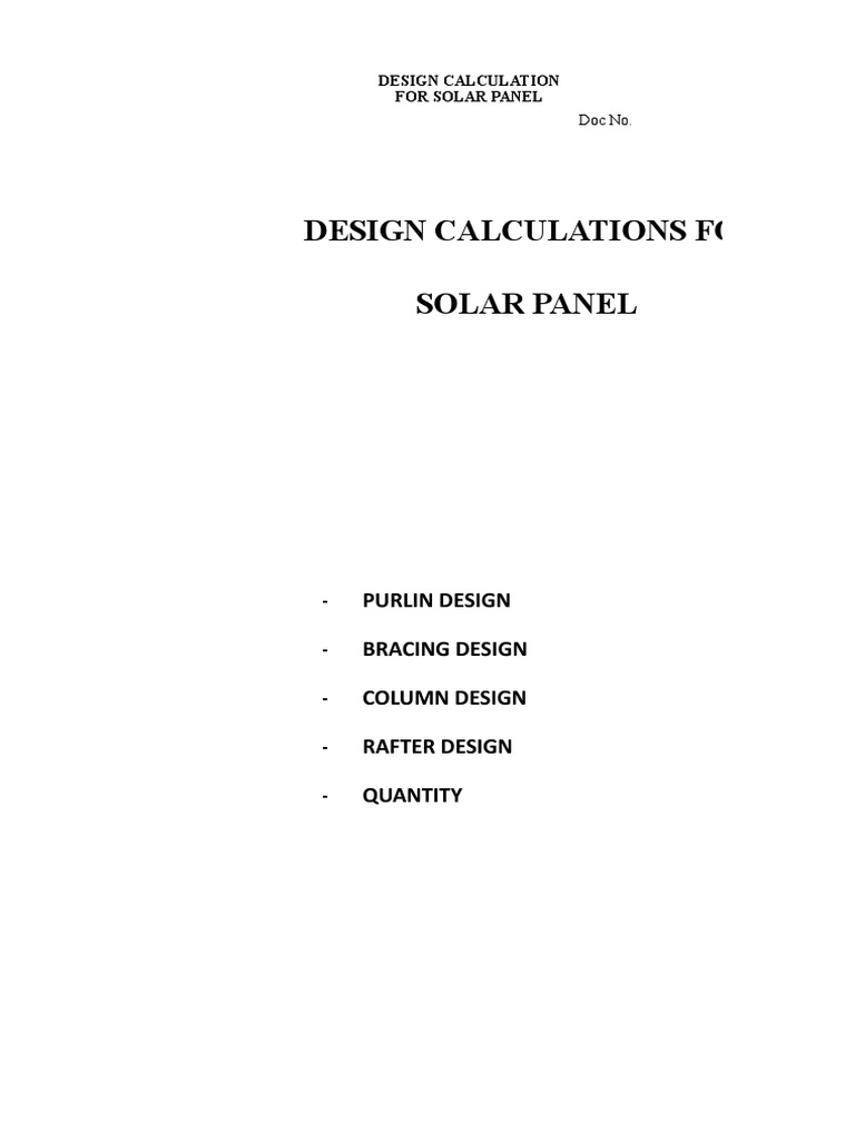 Design Calculations For Solar Panel: Purlin Design Bracing Design ...