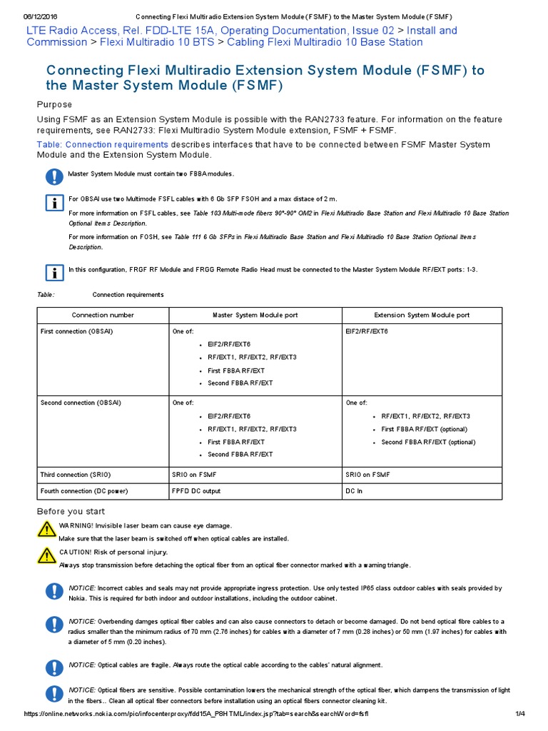 Connecting Flexi Multiradio Extension System Module (FSMF) To The ...