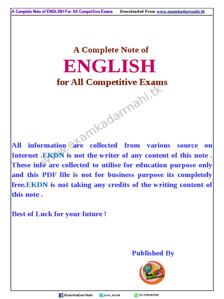 A Complete Note of English For All Competitive Exams | PDF ...