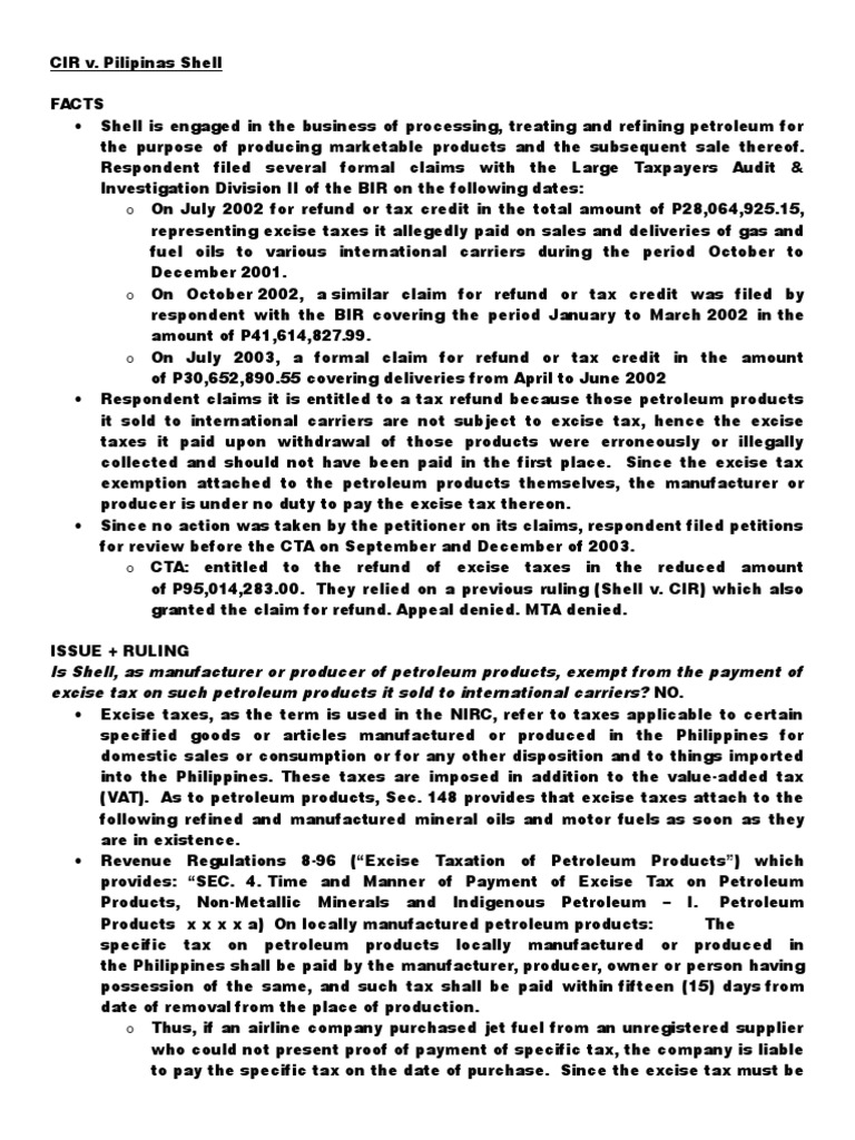 Shell denied tax refund for fuel sales to carriers | PDF | Excise ...