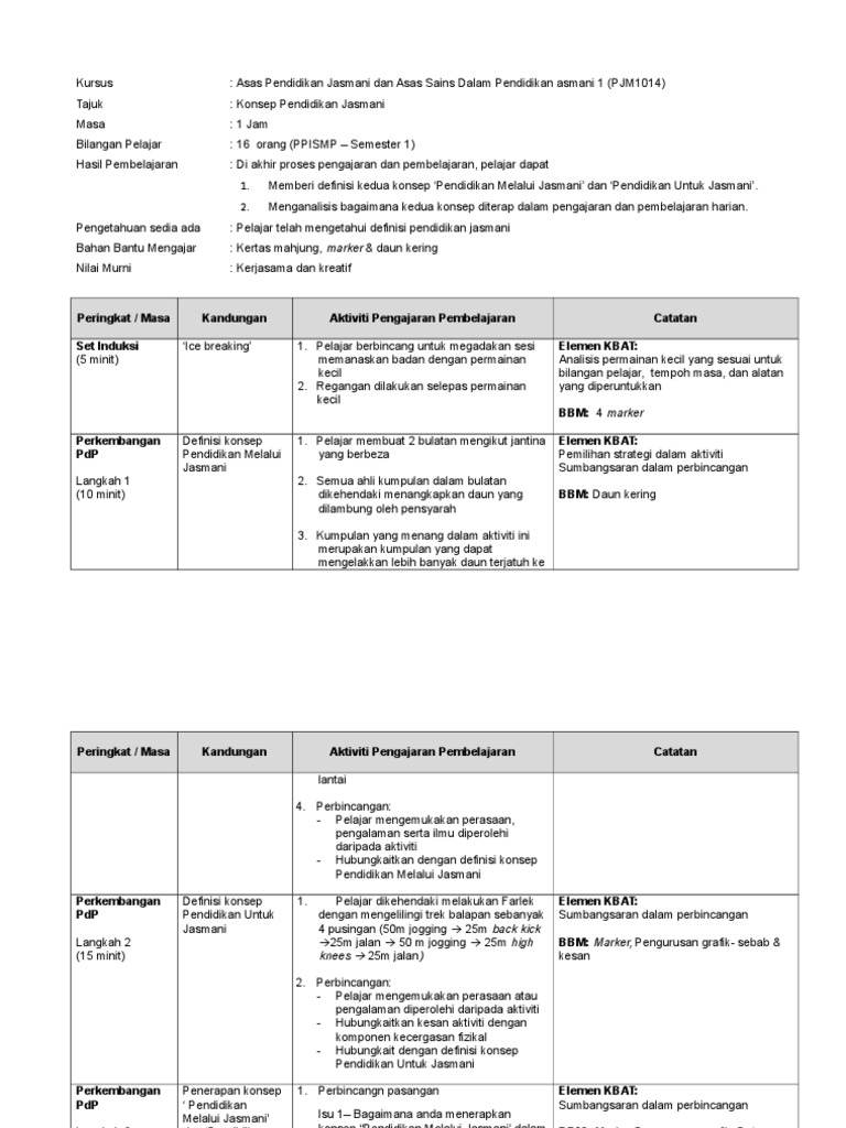 Aktiviti PDP KBAT Pendidikan Jasmani | PDF
