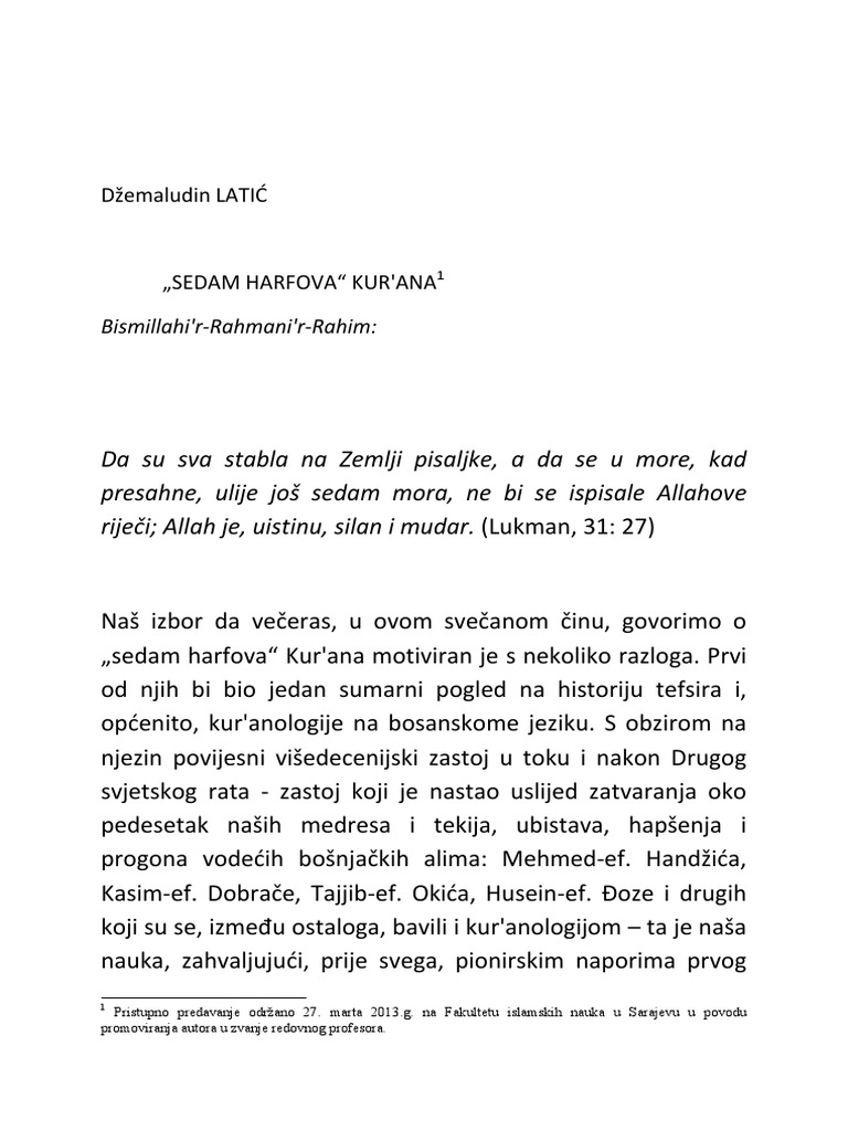 Sedam Harfova Džemaludin LATIĆ | PDF