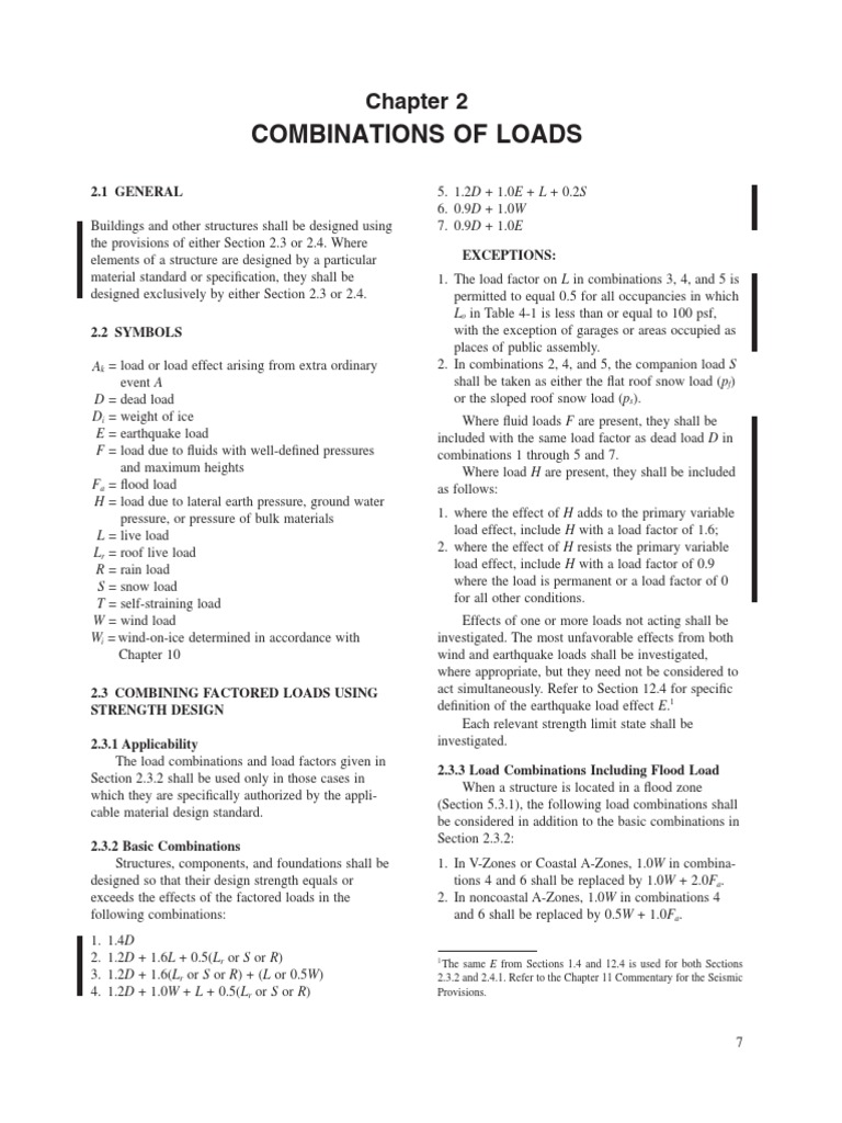 ASCE Load Combinations Overview | PDF | Structural Load | Strength Of ...