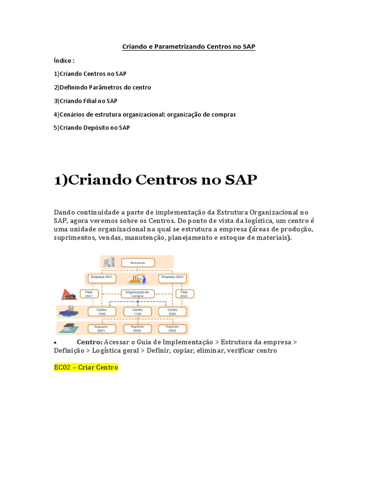Criando e Parametrizando Centros No SAP | PDF | Função (Matemática ...