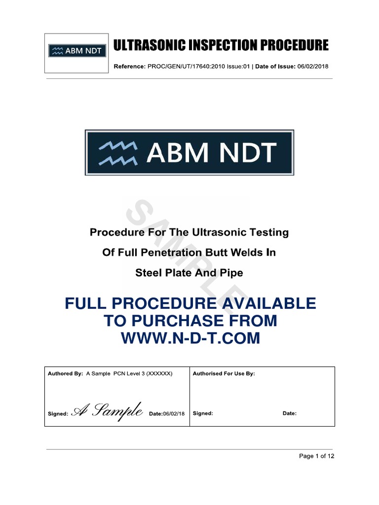 NDT UT Procedure BS EN ISO 17640:2010 (Full version available from n-d ...
