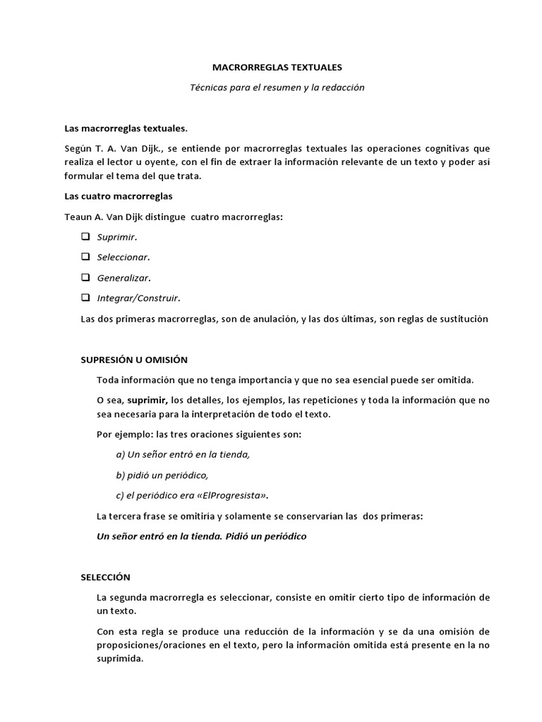 Macrorreglas Textuales: Resumen y Ejemplos | PDF | Ciencia cognitiva