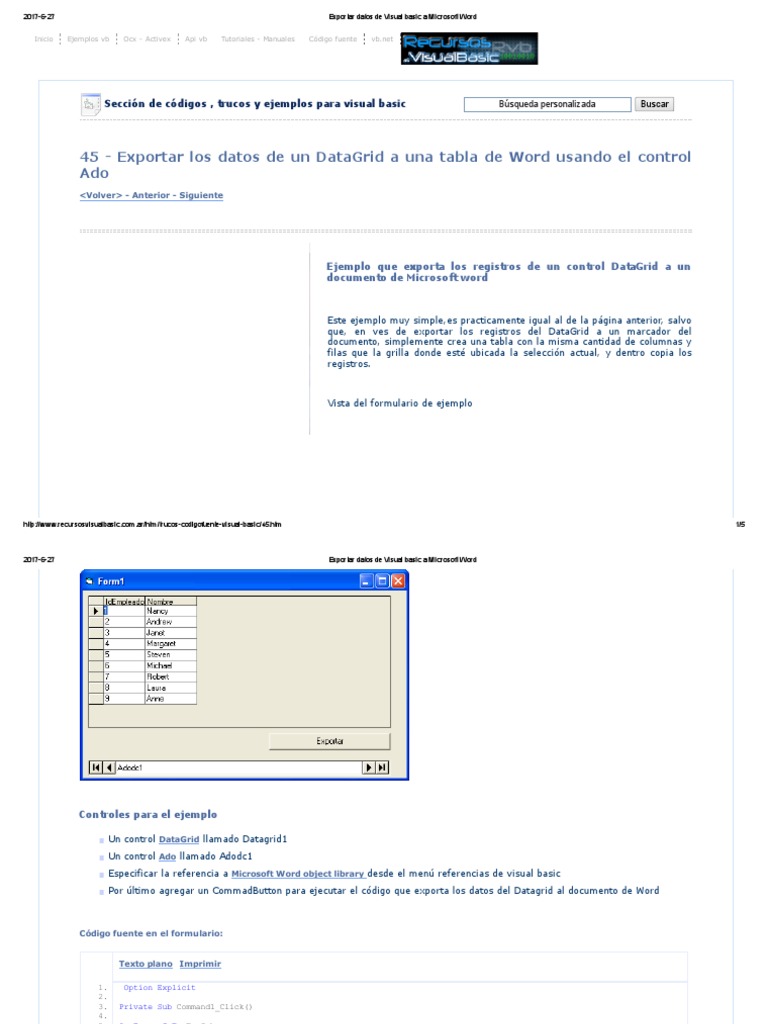 Exportar Datos de Visual Basic A Microsoft Word | PDF | Active X Data Objects | Básico