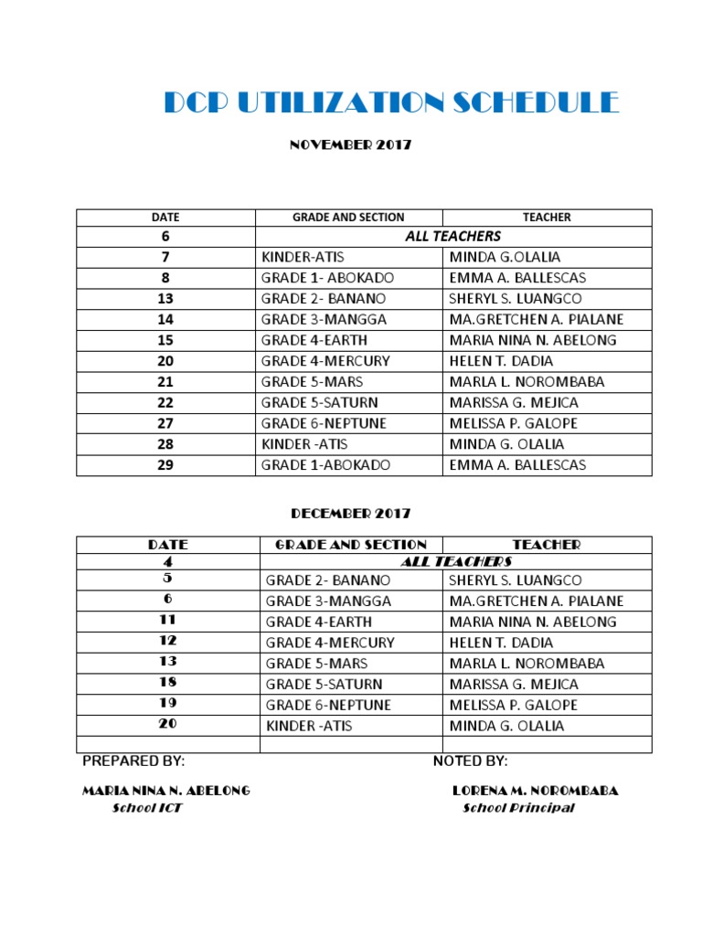 DCP Utilization Schedule: November 2017 | PDF