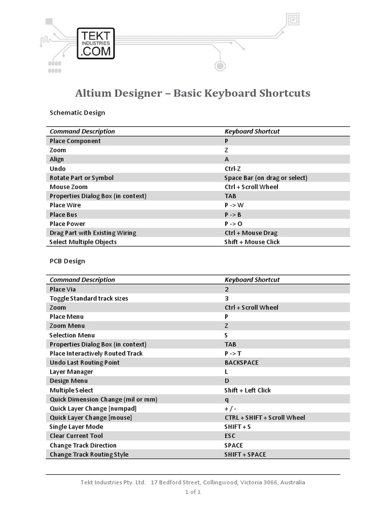 Altium Designer Keyboard Shortcuts | PDF | Computer Keyboard | Input/Output