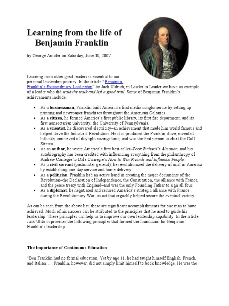 Lessons From Ben Franklins Life | PDF | Benjamin Franklin
