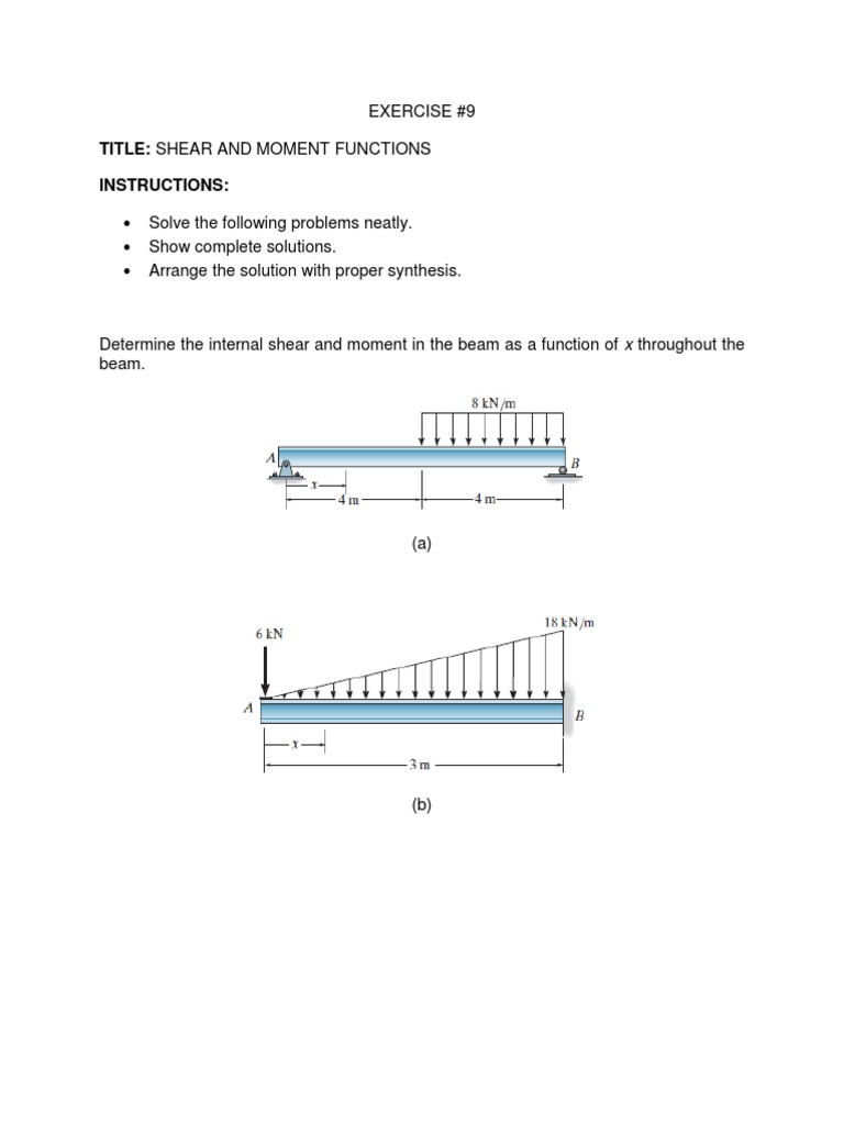 Exercise 10 Shear and Moment Function | PDF