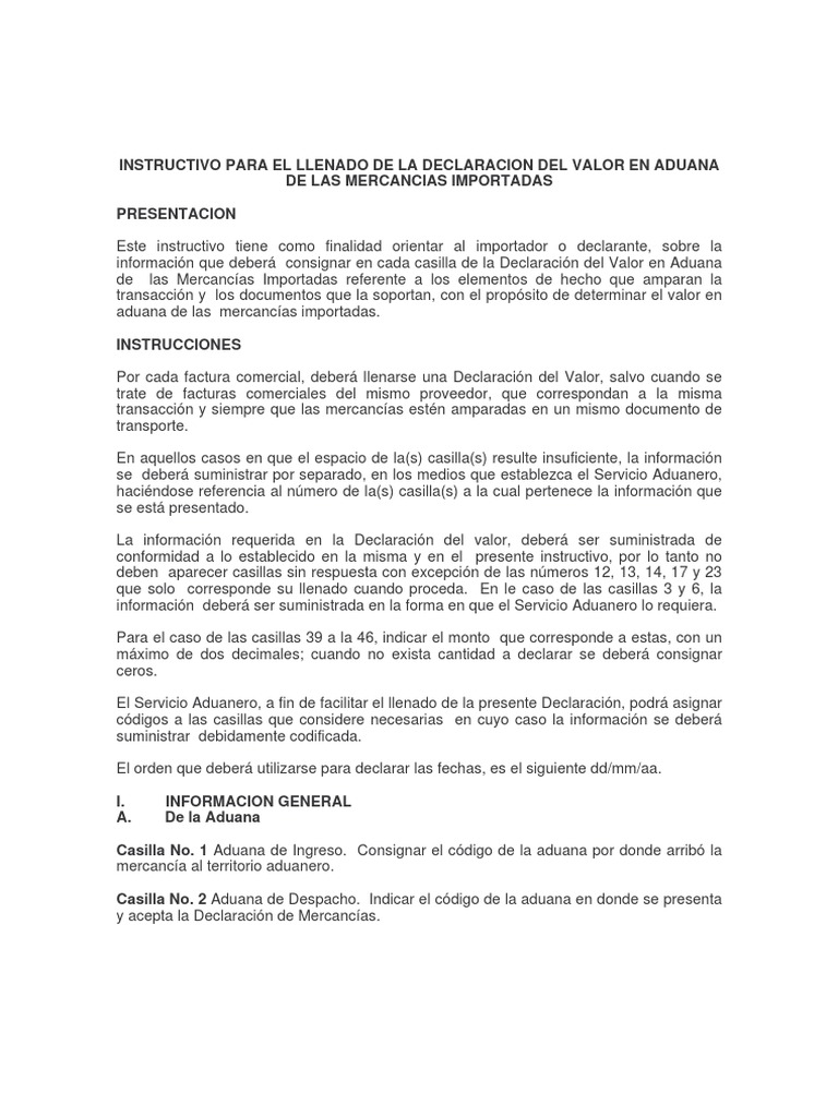 Llenado de Declaración de Valor Aduanera | PDF | aduana | Pago de regalías