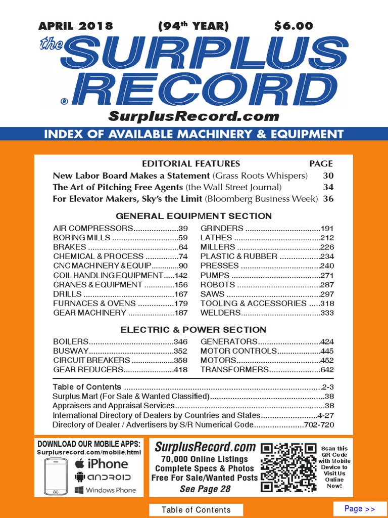 APRIL 2018 Surplus Record Machinery & Equipment Directory | PDF