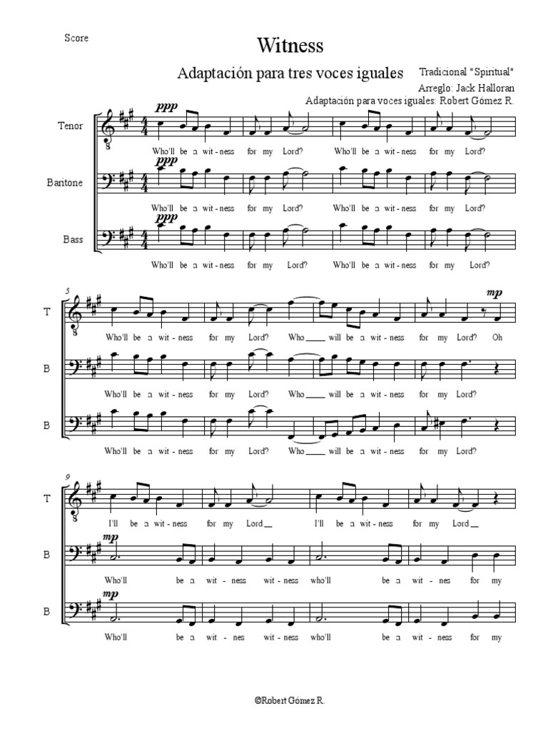 Witness 3 Voces Iguales (Jack Halloran) | PDF | Canto | Música vocal