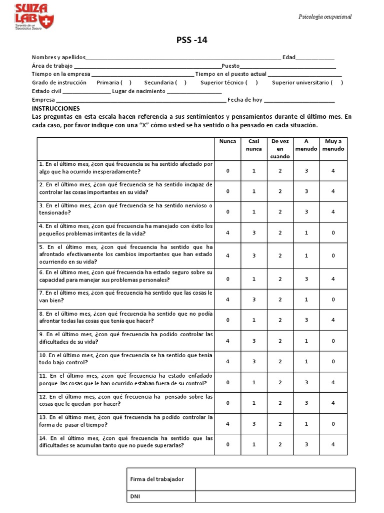 Escala de Percepcion Del Estrés PSS - 14 (2) | Estrés (biología ...