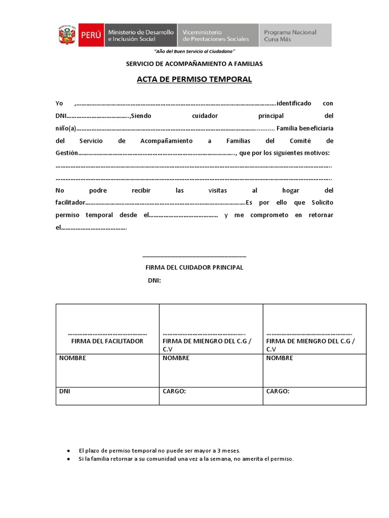 Acta de Permiso Temporal | PDF